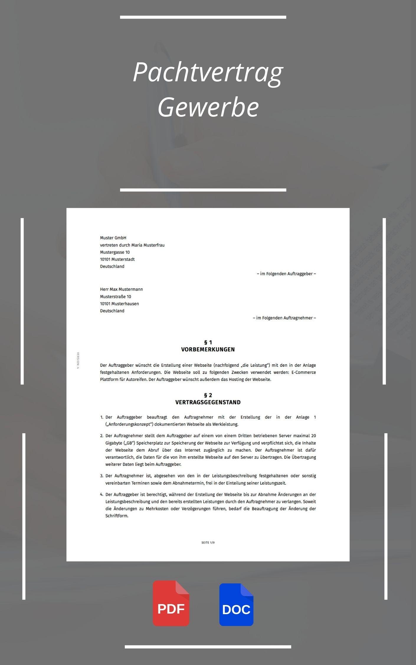 Pachtvertrag Gewerbe - Muster Vorlage